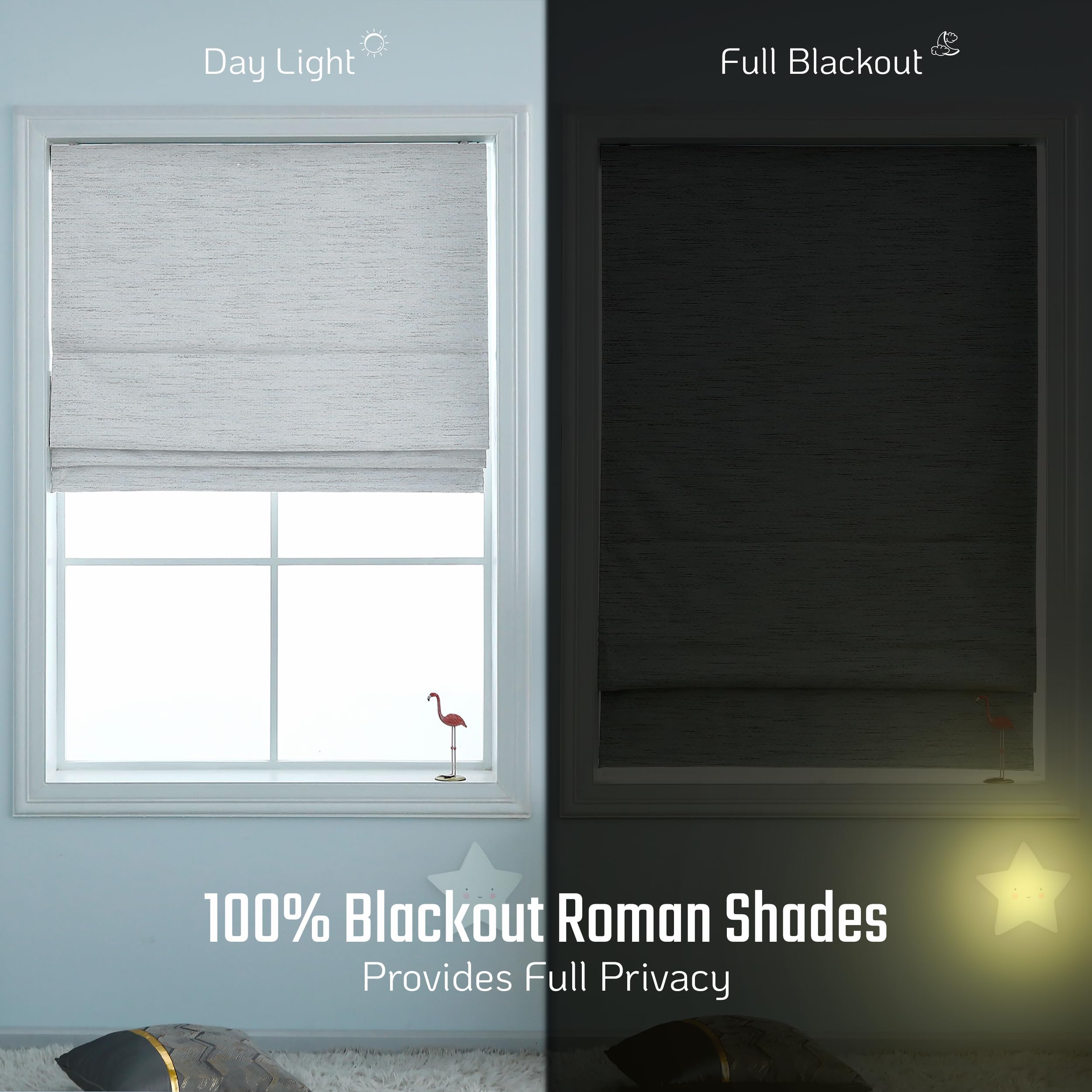 Everyday Celebration Roman Shades for Windows, Washable Cordless 100% Blackout Roman Window Shades Pull Down Window Treatment, Blackout Blinds & Shades with Woven Fabric, 35" W X 64" H, (Light Stone)