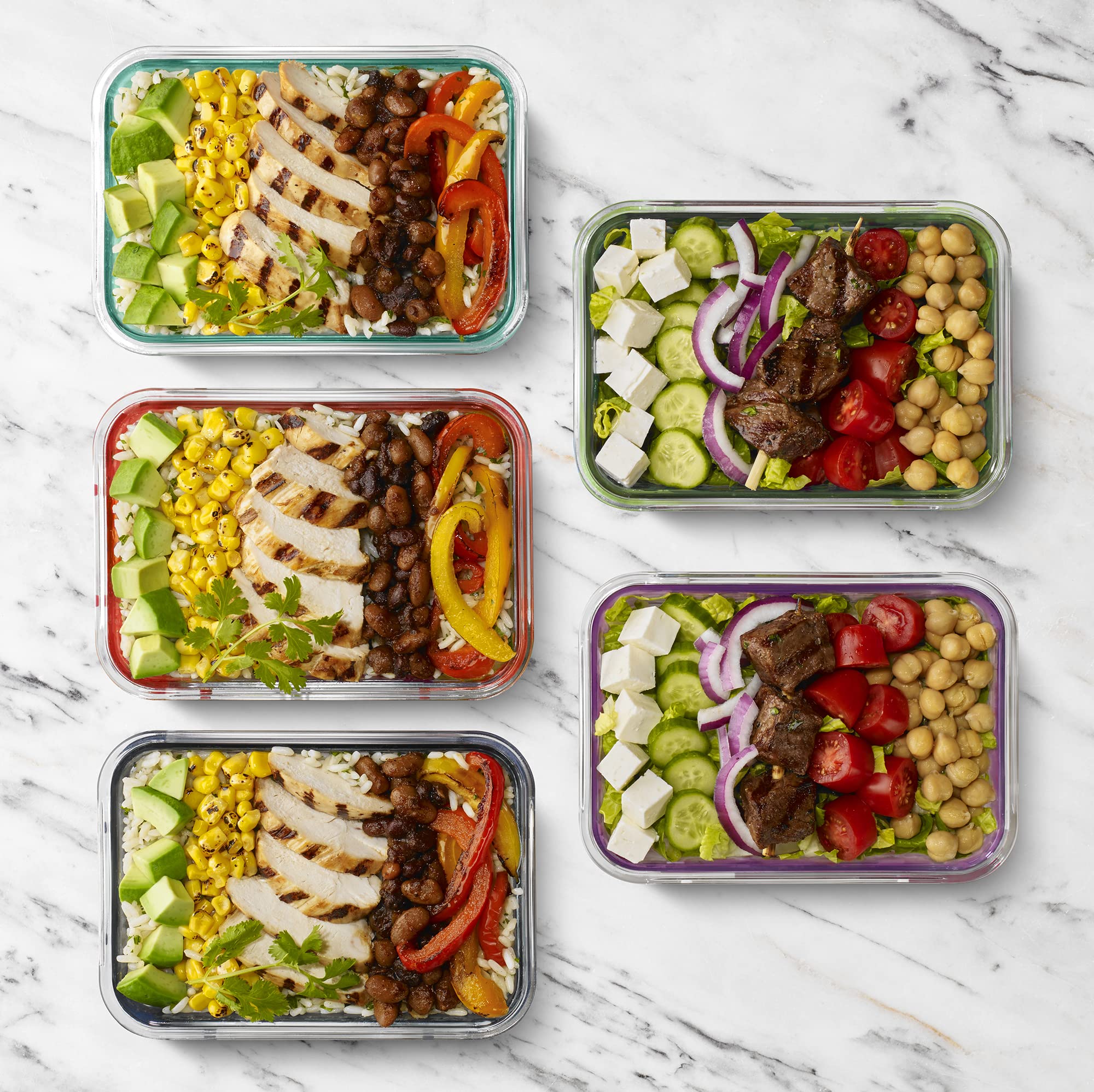 Ello DuraGlass Glass Food Storage Meal Prep Containers with Silicone Sleeve and Airtight Lids, 6 Piece 3 Pack, Mixed Berry