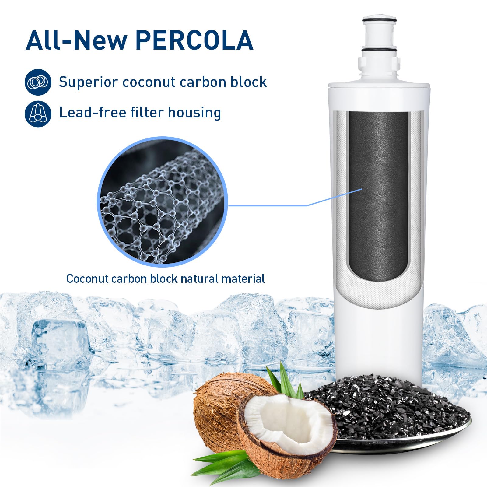 PERCOLA 9980 Water Filter, NSF 42, 53 & 401 Certified Filter Replacement for Kenmore 46-9980, 469980, 9980-KM, 9980 (replaces ADQ74793502) AGF80300805 (3 Pack)