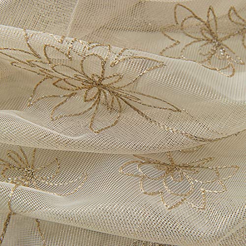 JAIJY Rod Pocket Liftable Roman Window Curtains Flower Embroidery Tie Up Sheer Shade Voile Shade Drape for Small Window Bathroom Decor, 1 Panel, 31"x 47" Inches Length