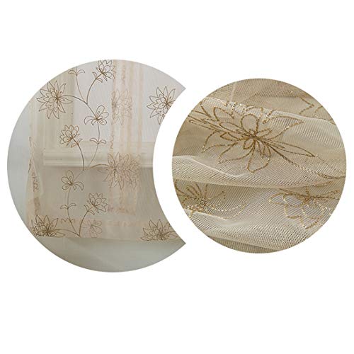 JAIJY Rod Pocket Liftable Roman Window Curtains Flower Embroidery Tie Up Sheer Shade Voile Shade Drape for Small Window Bathroom Decor, 1 Panel, 31"x 47" Inches Length