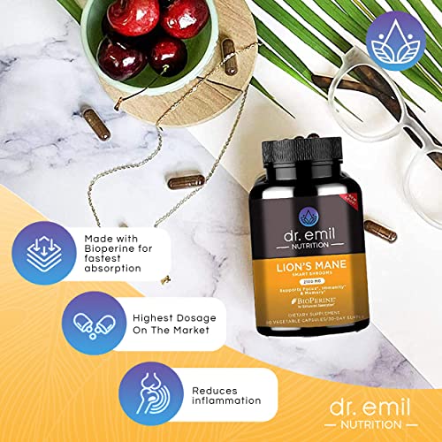 Organic Lions Mane Mushroom Supplement for Mental Clarity, Focus & Immune Support - Organic Brain Boosting Nootropic Lions Mane Mushroom Capsules with 100% Organic Lions Mane Extract