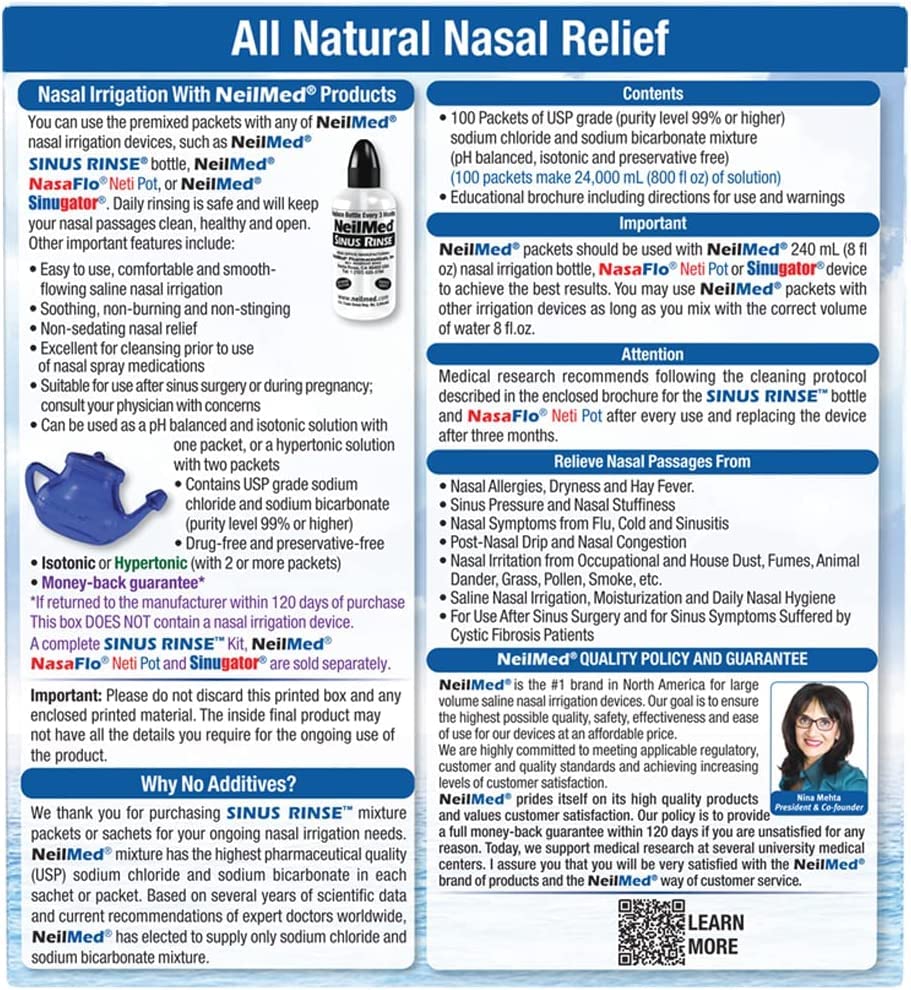 Neilmed Sinus Rinse - Nasal Rinse Refill Kit - 100 per Box