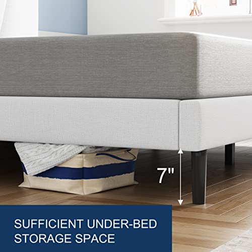 Molblly Full Bed Frame Upholstered Platform with Headboard and Strong Wooden Slats, Strong Weight Capacity, Non-Slip and Noiseless,No Box Spring Needed, Easy Assembly,Light White