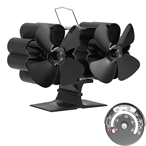 PETCHOR 8 Blades Wood Stove Fan, Heat Powered Fan, Stove Top Fan for Wood Stove, Magnetic Fireplace Fans Non Electric with Thermometer for Wood/Log Burner/Fireplace