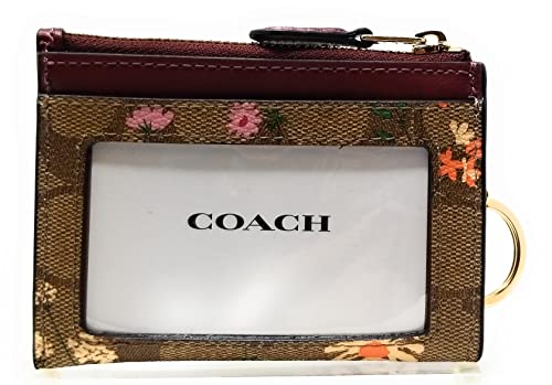 COACH Women's Mini Skinny ID Case (Signature Canvas - Wildflower Print - Khaki)