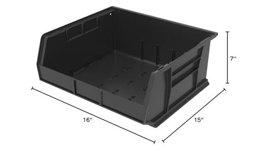 Akro-Mils 30250 AkroBins Plastic Storage Bins, Space-Saving Stackable Bins for Garage, Pantry, Craft Organization, 15-Inch x 16-Inch x 7-Inch, Black, 6-Pack