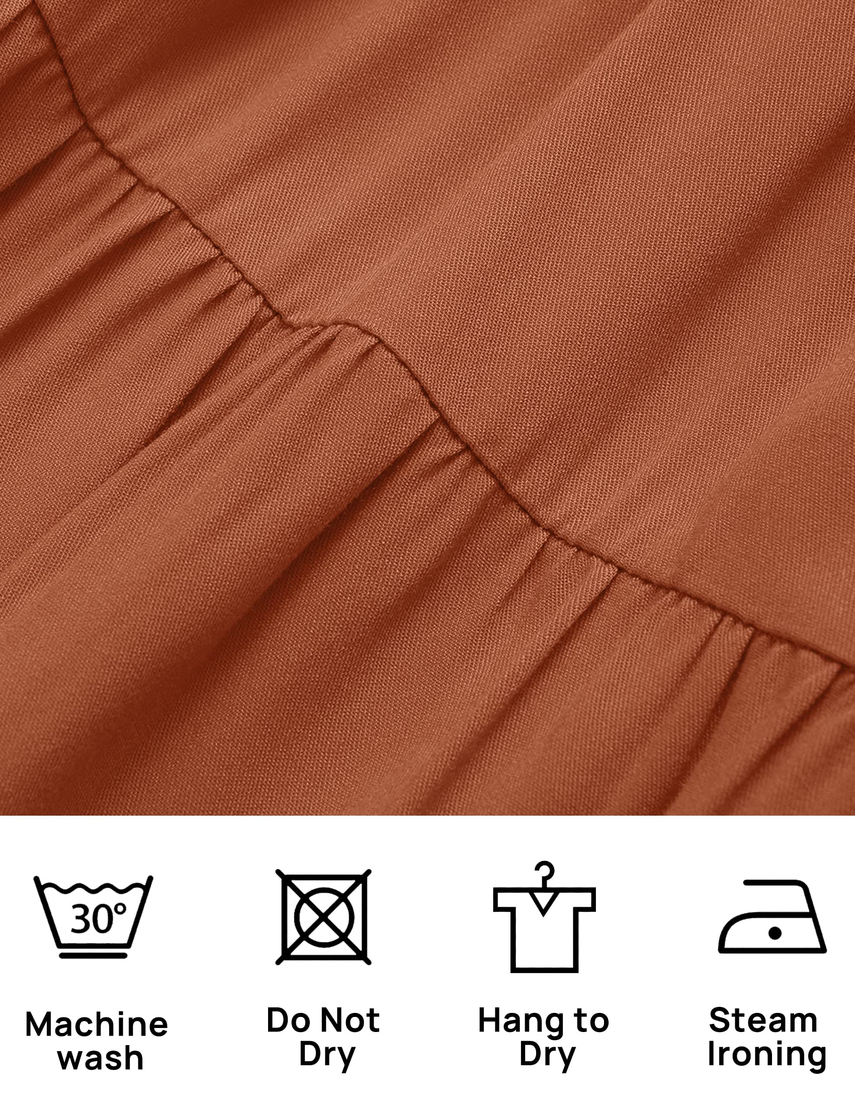 ZESICA Women's 2025 Summer Square Neck Short Puff Sleeve Solid Color High Waist Casual Smocked Flowy A Line Tiered Midi Dress,Rust,Small