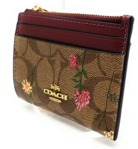 COACH Women's Mini Skinny ID Case (Signature Canvas - Wildflower Print - Khaki)