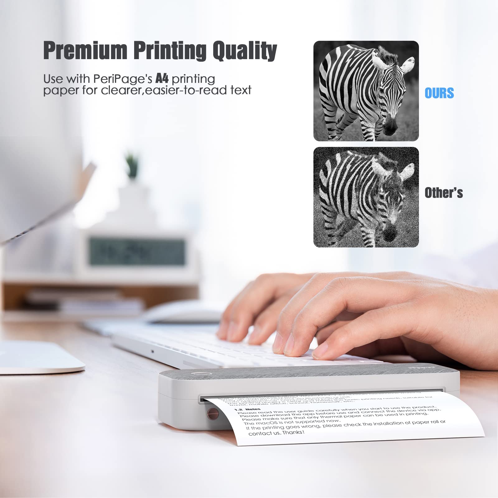 Bisofice PeriPage Portable Printer, A4 Wireless Bluetooth Travel Printer, Portable Thermal Printer Compatible with Android and iOS, Support 2''/3''/4'' Paper Width, Mobile Printer