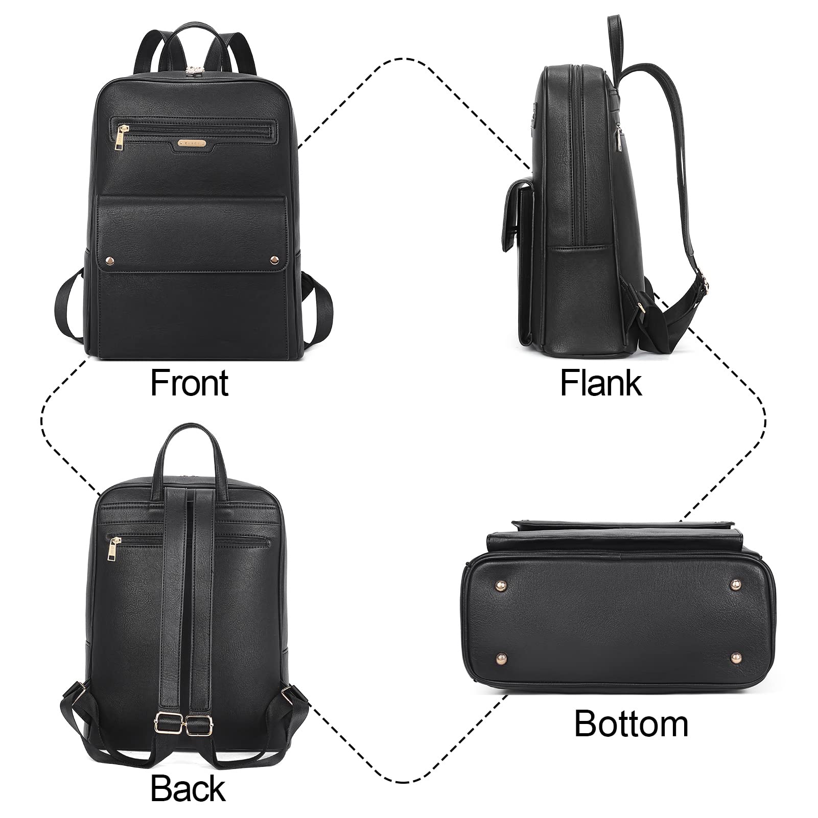 CLUCI Women Leather Laptop Backpack Durable College School Computer Bag Gifts for Women Fits 15.6 Inch Notebook Black