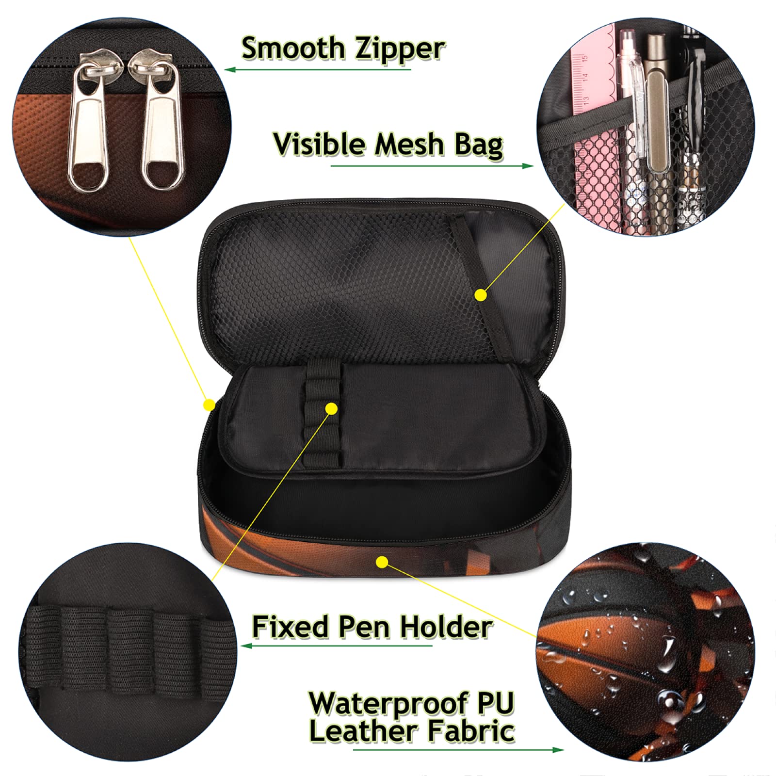 Pencil Case PU Leather Pencil Pouch Pencil Bags Soccer Pencil Organizer with Zipper, Adults Pencil Boxes Makeup Bag Ball Net Pencil Storage Bag for Office School