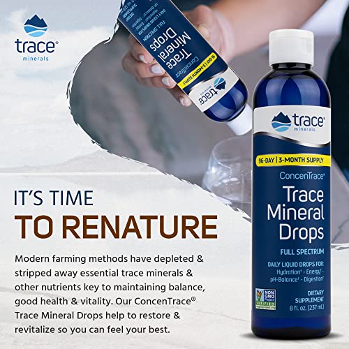 Trace Minerals ConcenTrace Drops | 72+ Minerals, Ionic Liquid Magnesium, Chloride, Potassium | Low Sodium | Energy, Electrolytes, Hydration | 96 Day Supply, 8 fl oz (Pack of 1)