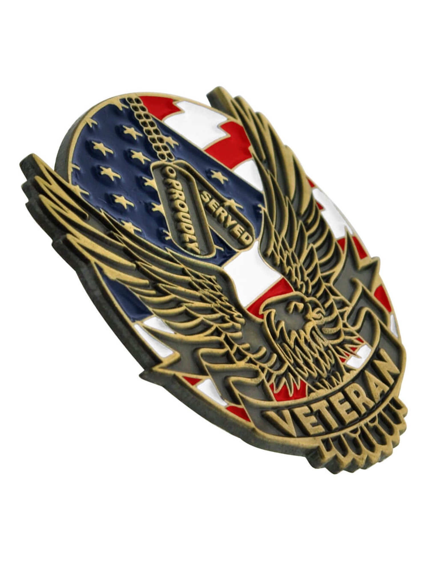 PinMart Proudly Served Veteran Pin – Patriotic American Lapel or Hat Pin – Proud to be Retired Army, Navy, Air Force or Marine Corps – Gold Plated Enamel with Secure Clutch Back