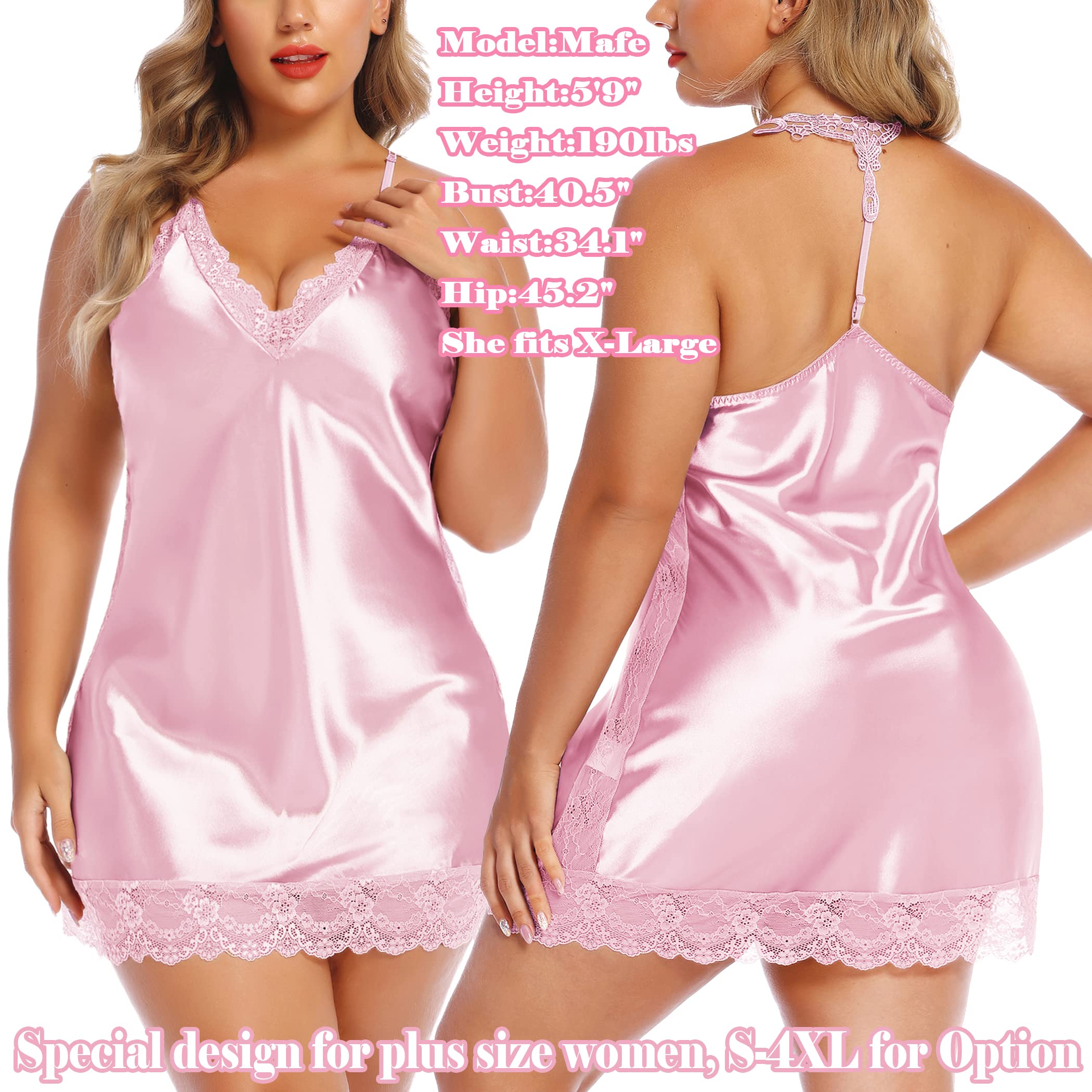 Avidlove Womens Lingerie Satin Lace Chemise Nightgown Nightshirt Full Slips Sleepwear (Pink, Large)