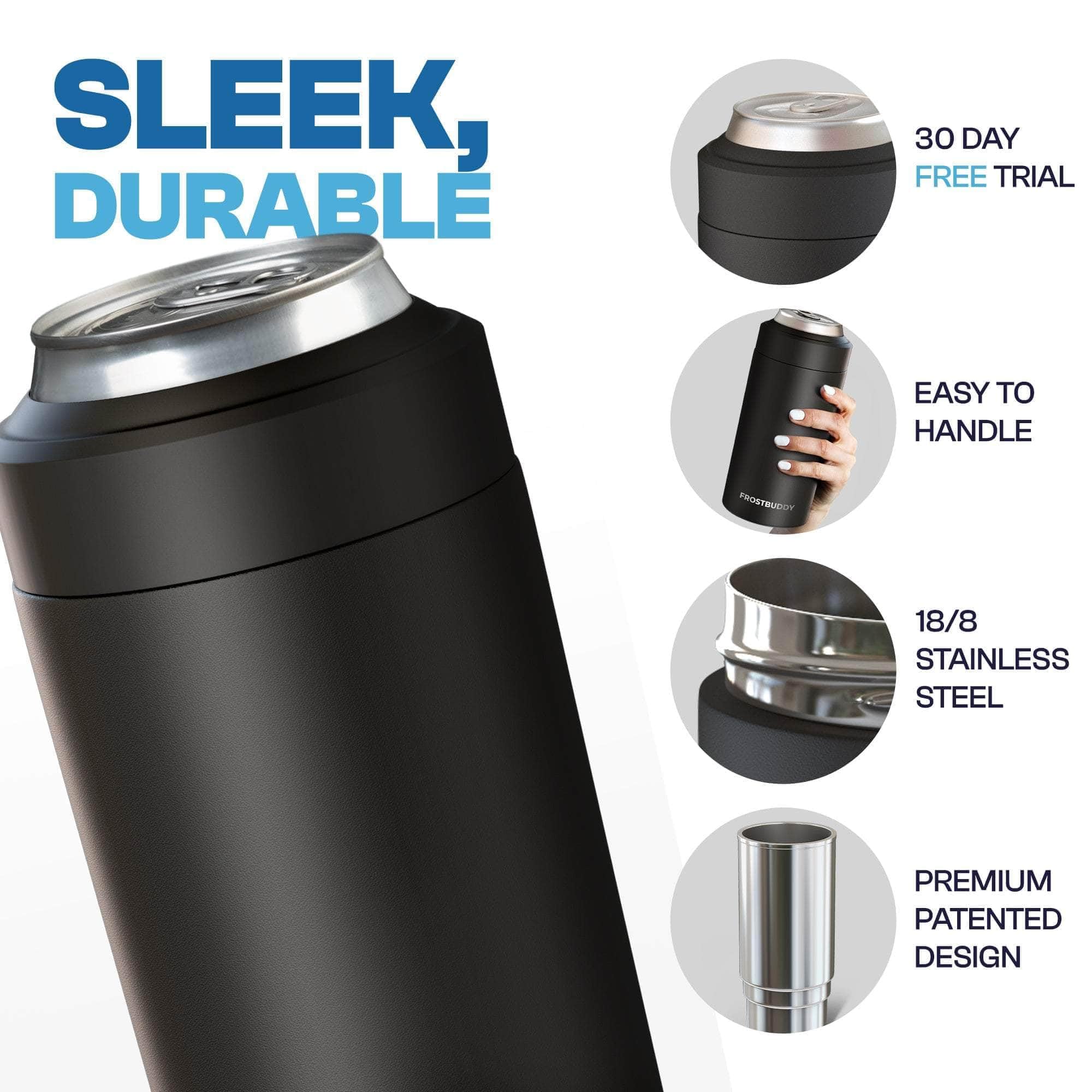 Frost Buddy Universal 2.0 5 Sizes in 1 Insulated Can Cooler - Stainless Steel Can Cooler for 12 oz & 16 oz Regular or Slim Cans & Bottles - Stainless Steel (Cotton Candy)