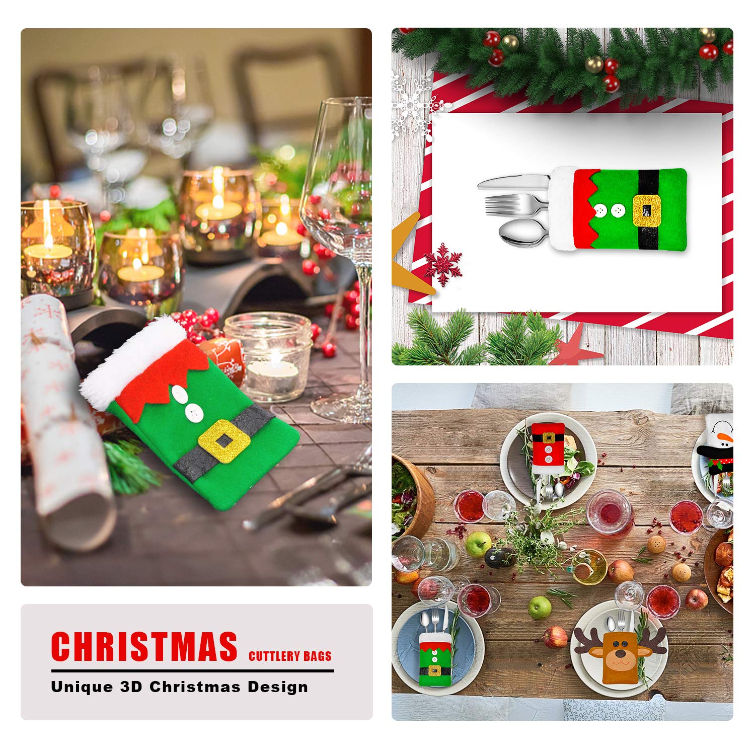 Christmas Silverware Holders Set of 4, Tableware Bags Supplies for Christmas Decorations, Cutlery Holder Silverware Bag Storage Covers for Christmas Ornaments