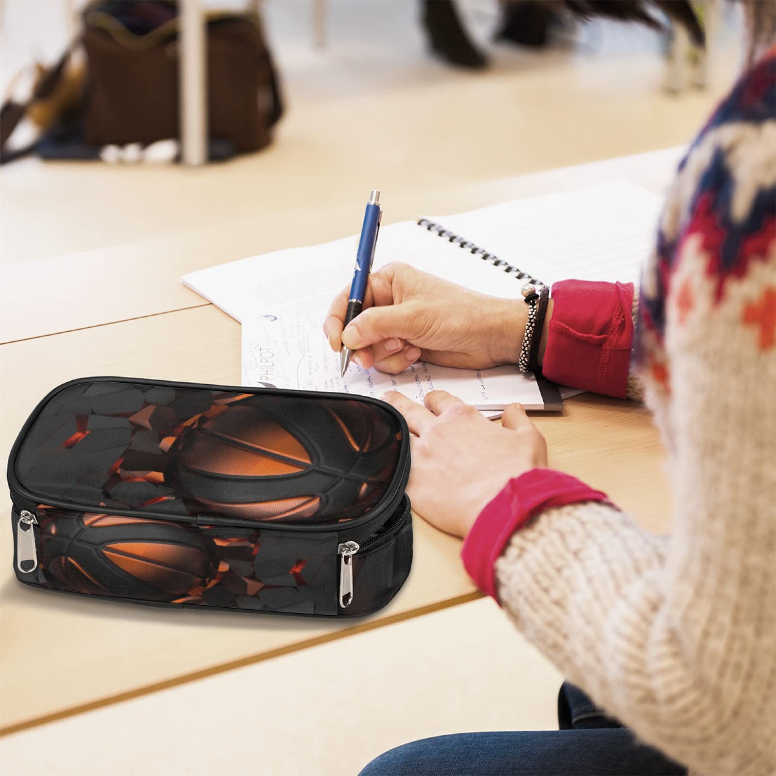Pencil Case PU Leather Pencil Pouch Pencil Bags Soccer Pencil Organizer with Zipper, Adults Pencil Boxes Makeup Bag Ball Net Pencil Storage Bag for Office School