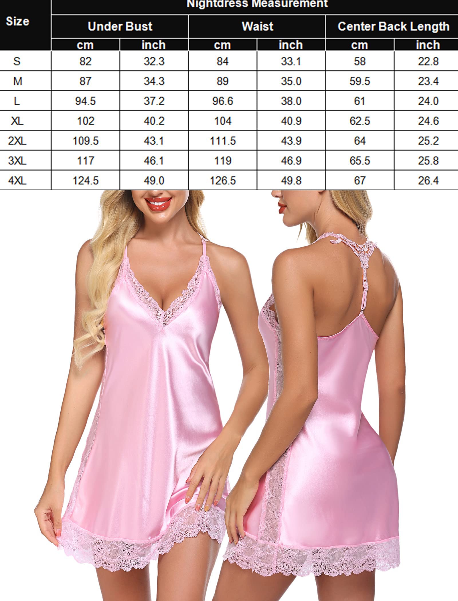 Avidlove Womens Lingerie Satin Lace Chemise Nightgown Nightshirt Full Slips Sleepwear (Pink, Large)