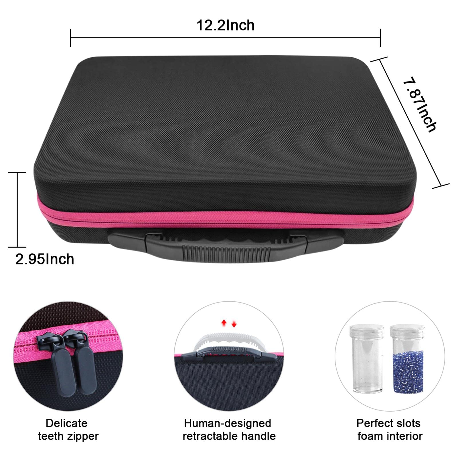 awersy 60 Slots Diamond Storage Box with Tools,Diamond Painting Storage Containers,Portable Bead Storage Container,Diamond Painting Accessories kit.（Pink）