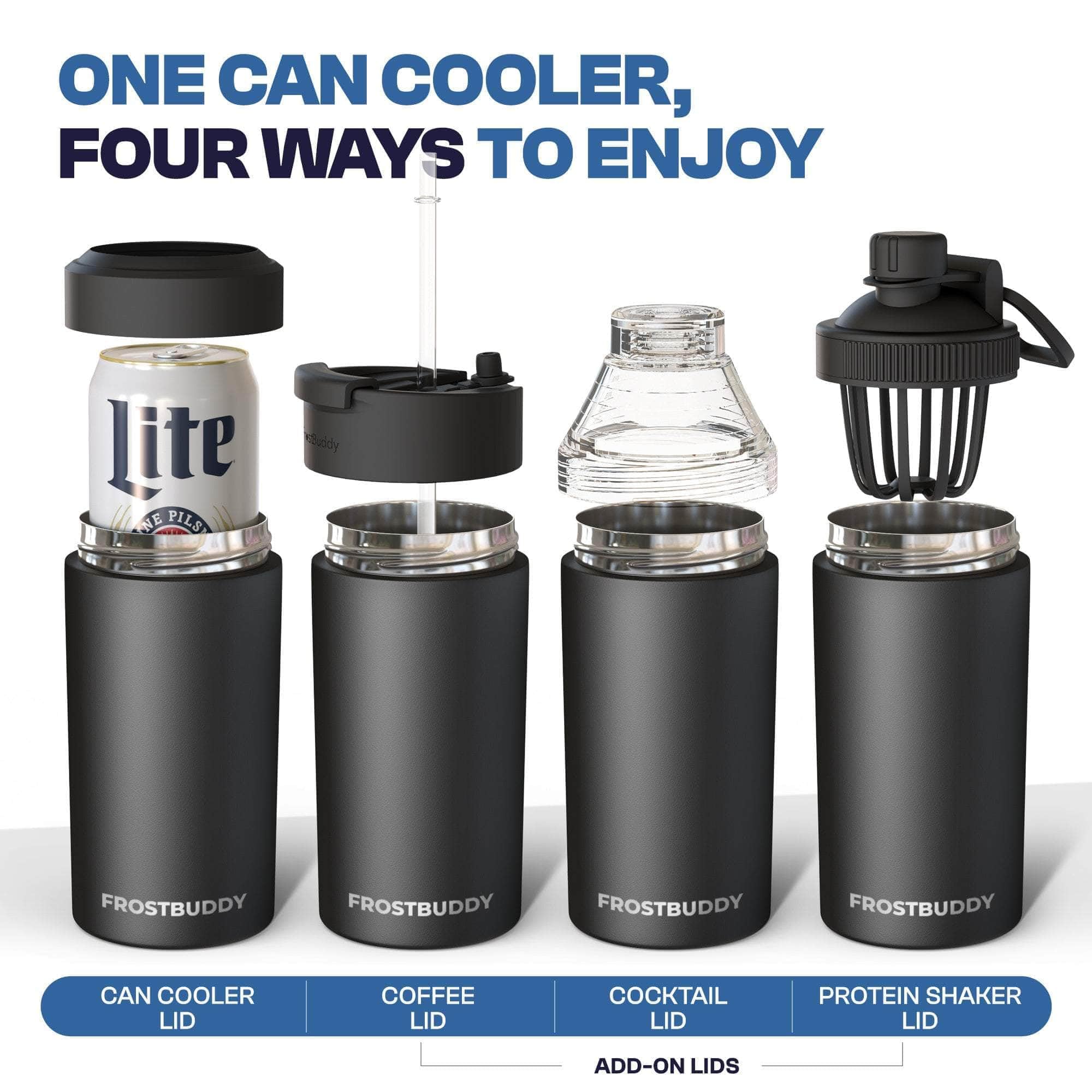 Frost Buddy Universal 2.0 5 Sizes in 1 Insulated Can Cooler - Stainless Steel Can Cooler for 12 oz & 16 oz Regular or Slim Cans & Bottles - Stainless Steel (Cotton Candy)
