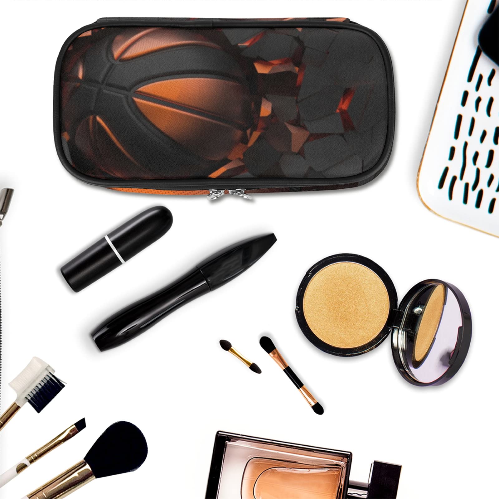 Pencil Case PU Leather Pencil Pouch Pencil Bags Soccer Pencil Organizer with Zipper, Adults Pencil Boxes Makeup Bag Ball Net Pencil Storage Bag for Office School