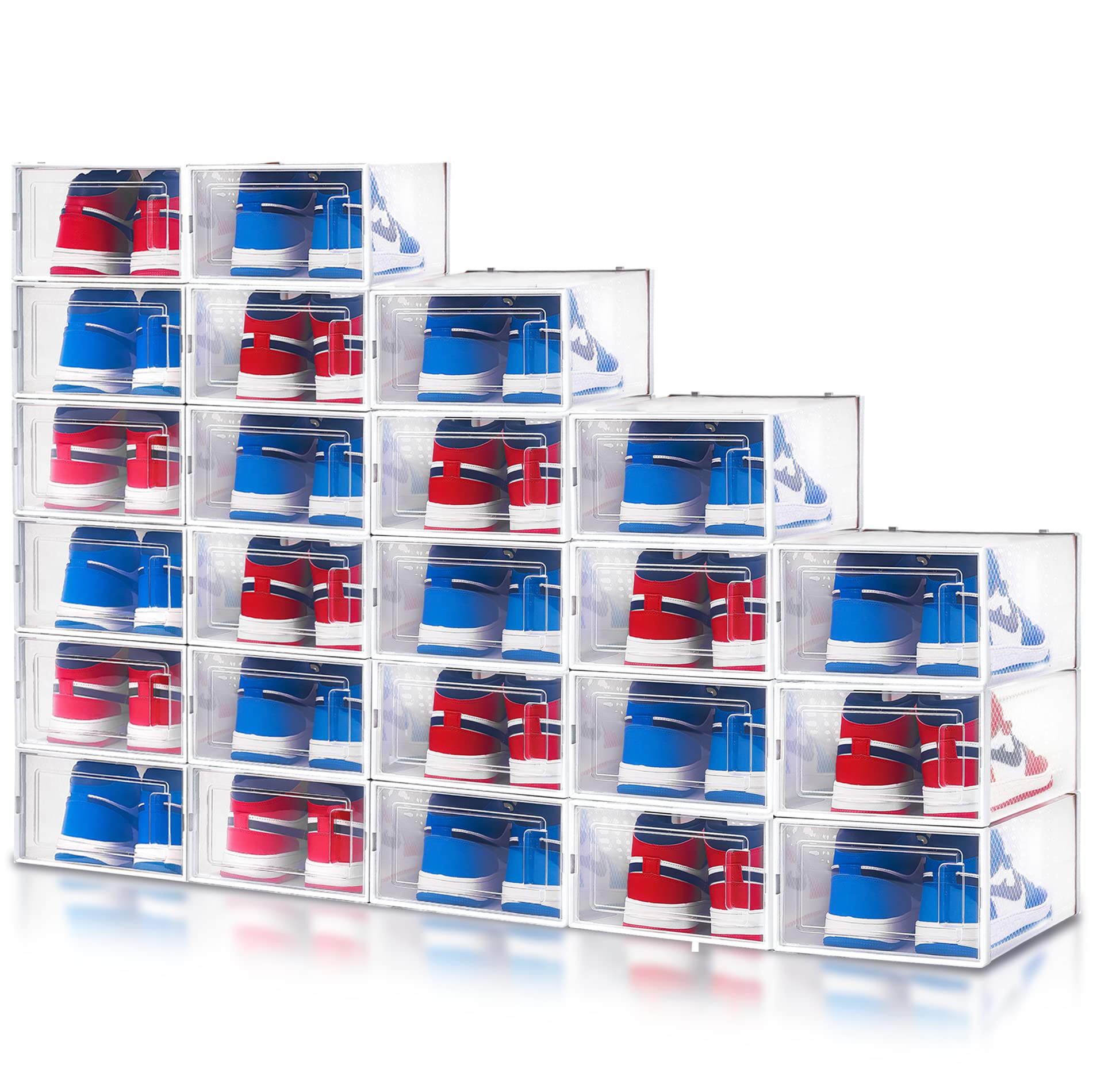 24 Pack Medium Shoe Organizer Shoe Storage Box for Closet, Shoe Boxes Clear Plastic Stackable, Sneaker Storage Shoe Containers Shoe Box Storage Containers, Clear Shoe Boxes Stackable Storage Bins