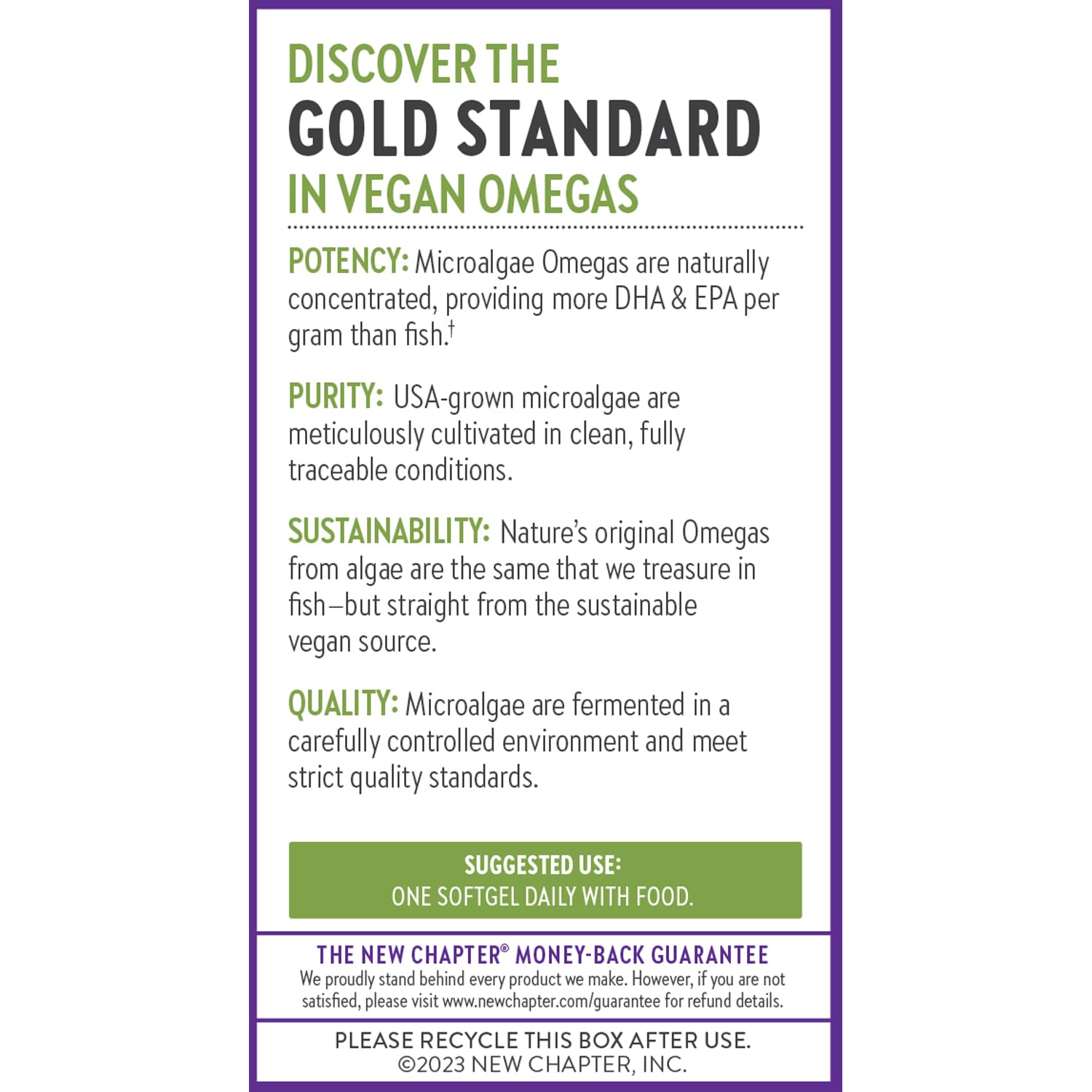 New Chapter Vegan DHA, EPA, and DPA Supplement- Vegan Omega-3 Complex for Heart, Brain, Eye & Joint Support - 30 Softgels