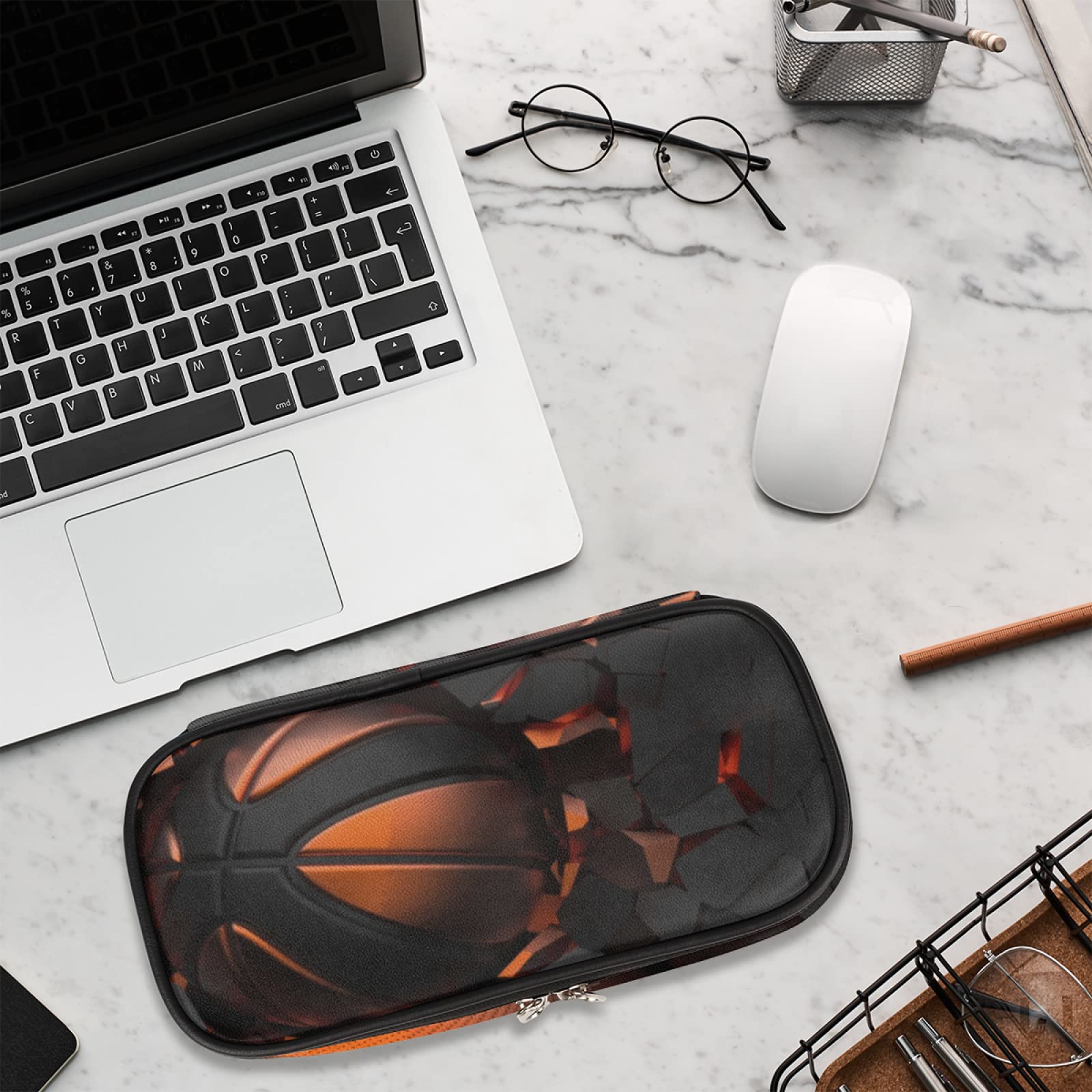 Pencil Case PU Leather Pencil Pouch Pencil Bags Soccer Pencil Organizer with Zipper, Adults Pencil Boxes Makeup Bag Ball Net Pencil Storage Bag for Office School