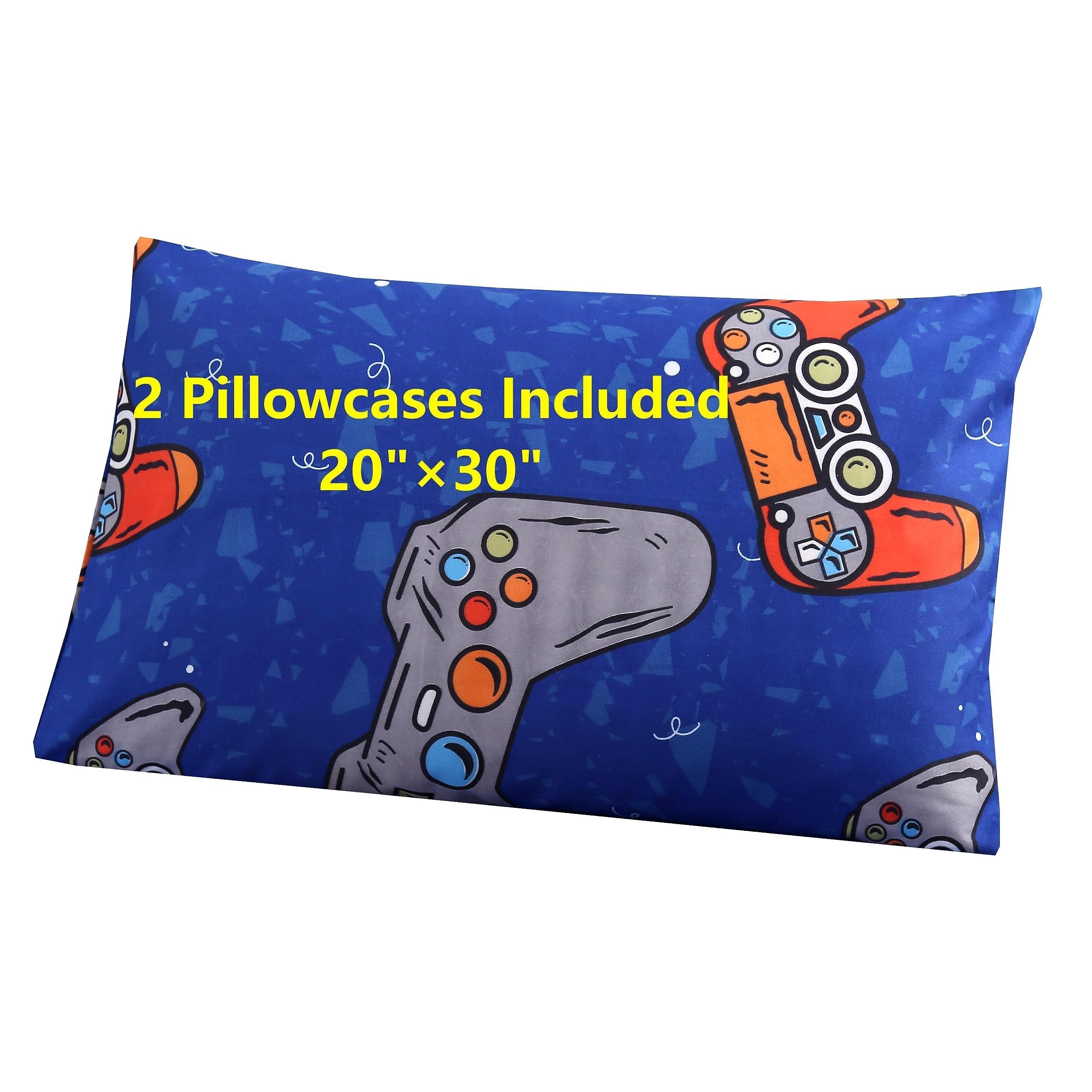SDIII 4PCS Blue Gamer Sheets Set Full, Bed in a Bag Gaming Bedding Sheet Full, Wrinkle and Fade Resistant, Cute Bedding Sheets for Kids, Boys and Girls, Full