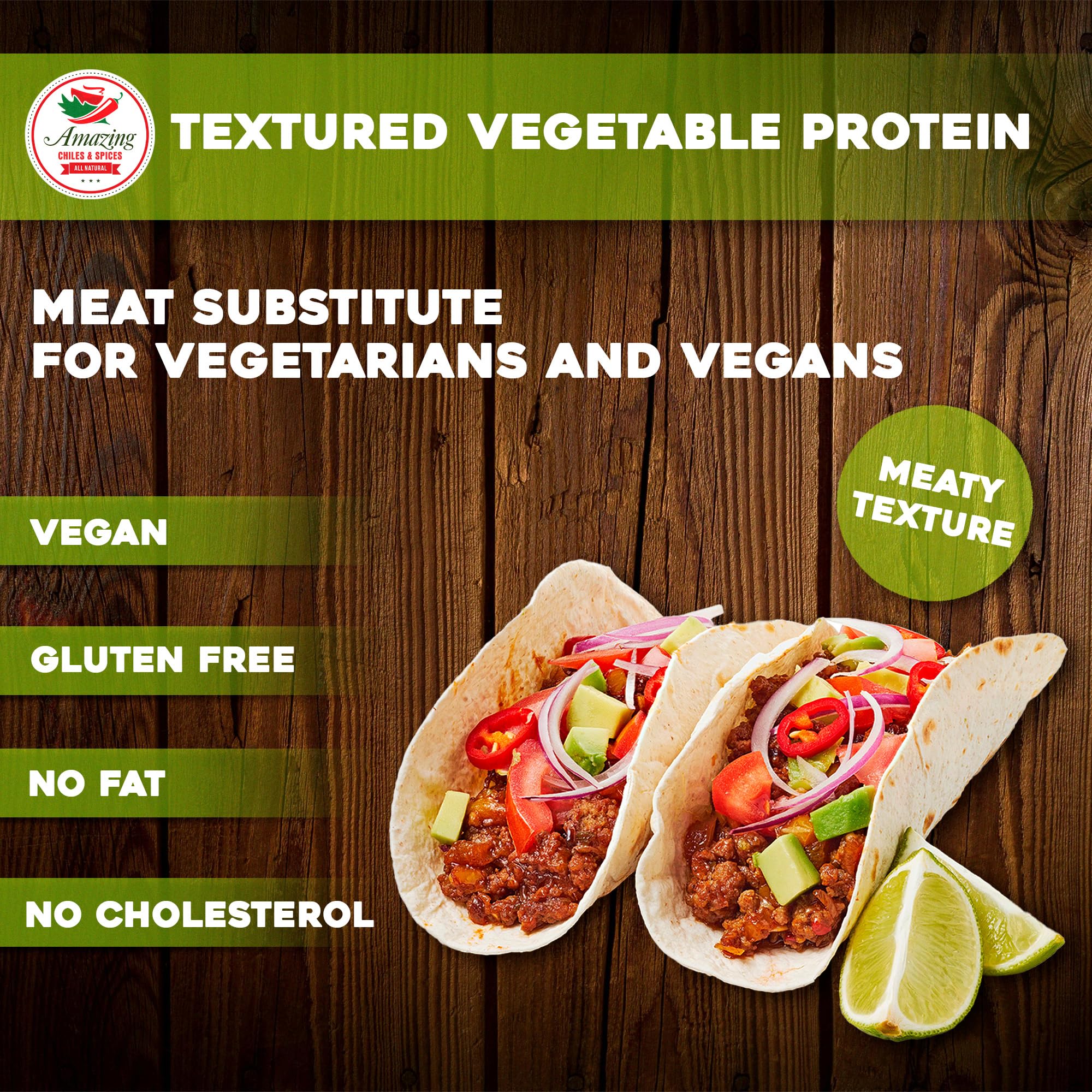 Textured Vegetable Protein (TVP), Unflavored, 1 lb. Bag, Natural Plant Based Vegan Protein Chunks, Non-GMO and Gluten Free Crumbles, Cholesterol Free by Amazing Chiles
