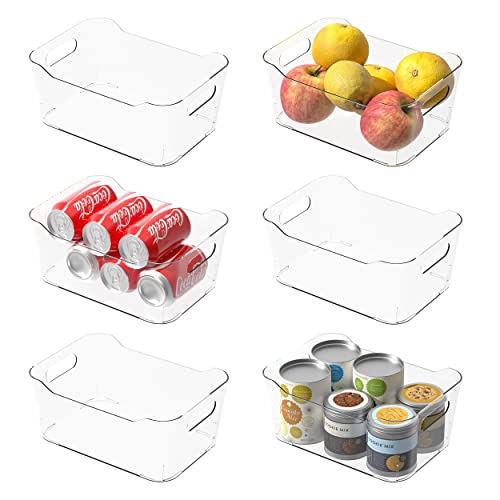 DDG [ 6 Pack ] Plastic Organizer Bins, Refrigerator Organizer Bins, Multi-Use Clear Bins for Organizing, Pantry Organizer & Freezer Organizer Bins, Bins for Home & Kitchen Org