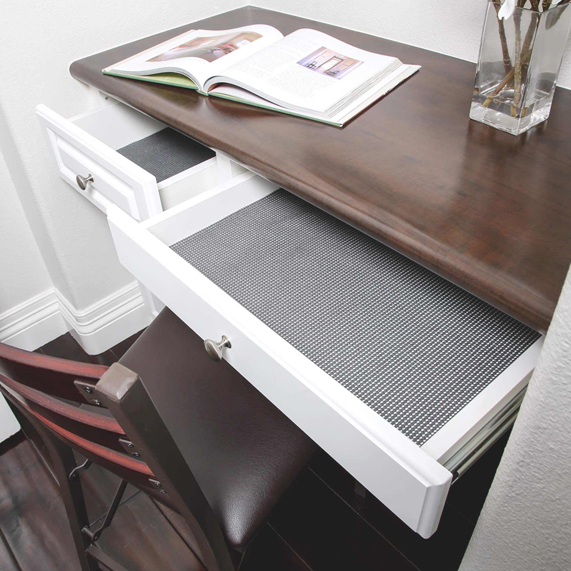 Smart Design Classic Grip Shelf Liner - 18 Inch x 5 Feet - Non Adhesive, Strong Grip Bottom, Easy Clean Kitchen Drawer, Cabinet, Cupboard Dresser Protector Cover, Non Slip Rubber Mat - Graphite Gray