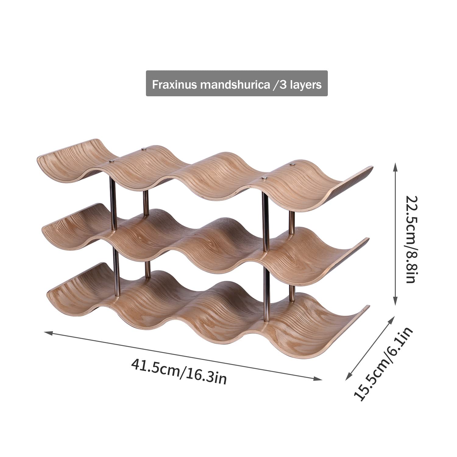 Gtouse Wave Wine Racks Countertop,3 Tier Wine Rack Inserts for Cabinet,Wood Wine Storage Stand Table Top Wine Bottle Holder for Table Top, Pantry, Cabinet, Refrigerator,Wine Bar (12 Bottles)