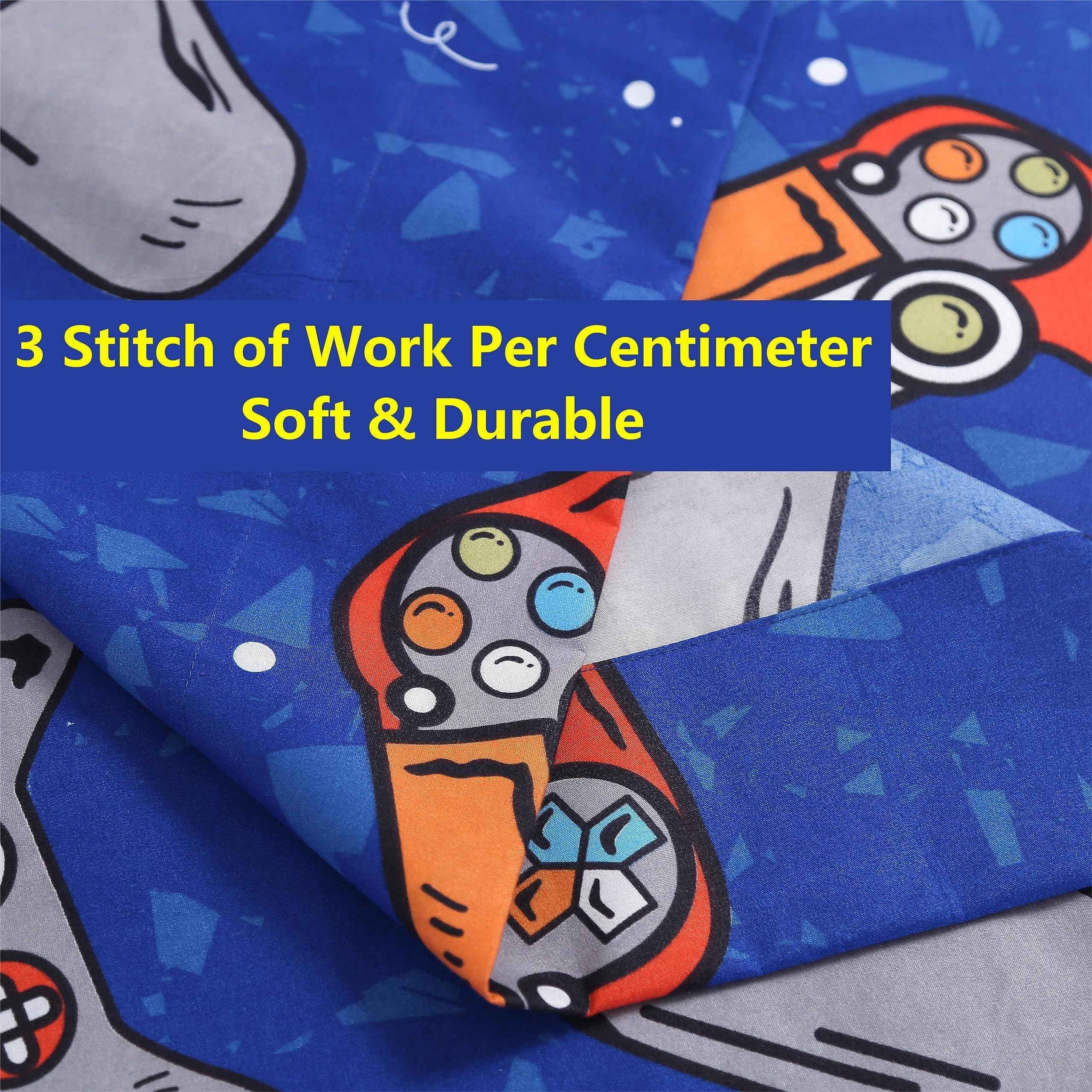 SDIII 4PCS Blue Gamer Sheets Set Full, Bed in a Bag Gaming Bedding Sheet Full, Wrinkle and Fade Resistant, Cute Bedding Sheets for Kids, Boys and Girls, Full