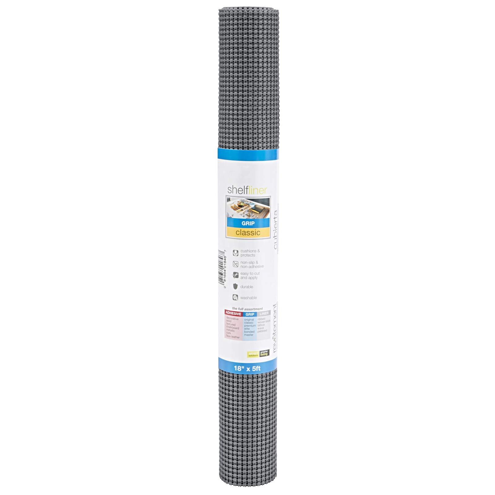 Smart Design Classic Grip Shelf Liner - 18 Inch x 5 Feet - Non Adhesive, Strong Grip Bottom, Easy Clean Kitchen Drawer, Cabinet, Cupboard Dresser Protector Cover, Non Slip Rubber Mat - Graphite Gray