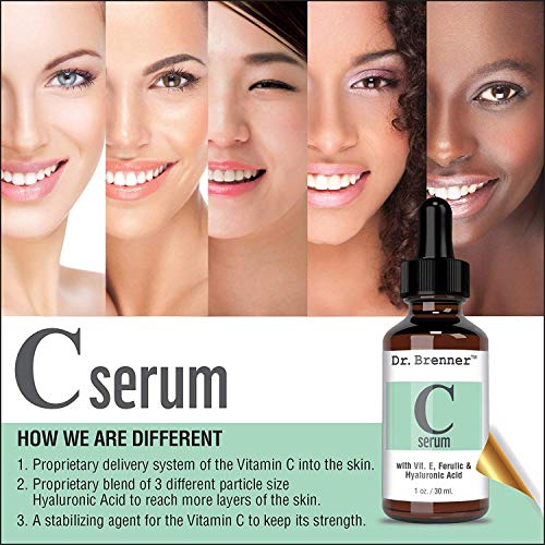Vitamin C Serum 20% Pure L-Ascorbic Acid, Ferulic Acid, Vitamin E and Hyaluronic Acid for Face and Eyes Natural Anti Aging Anti Wrinkle 1oz. by Dr. Brenner (1 oz)