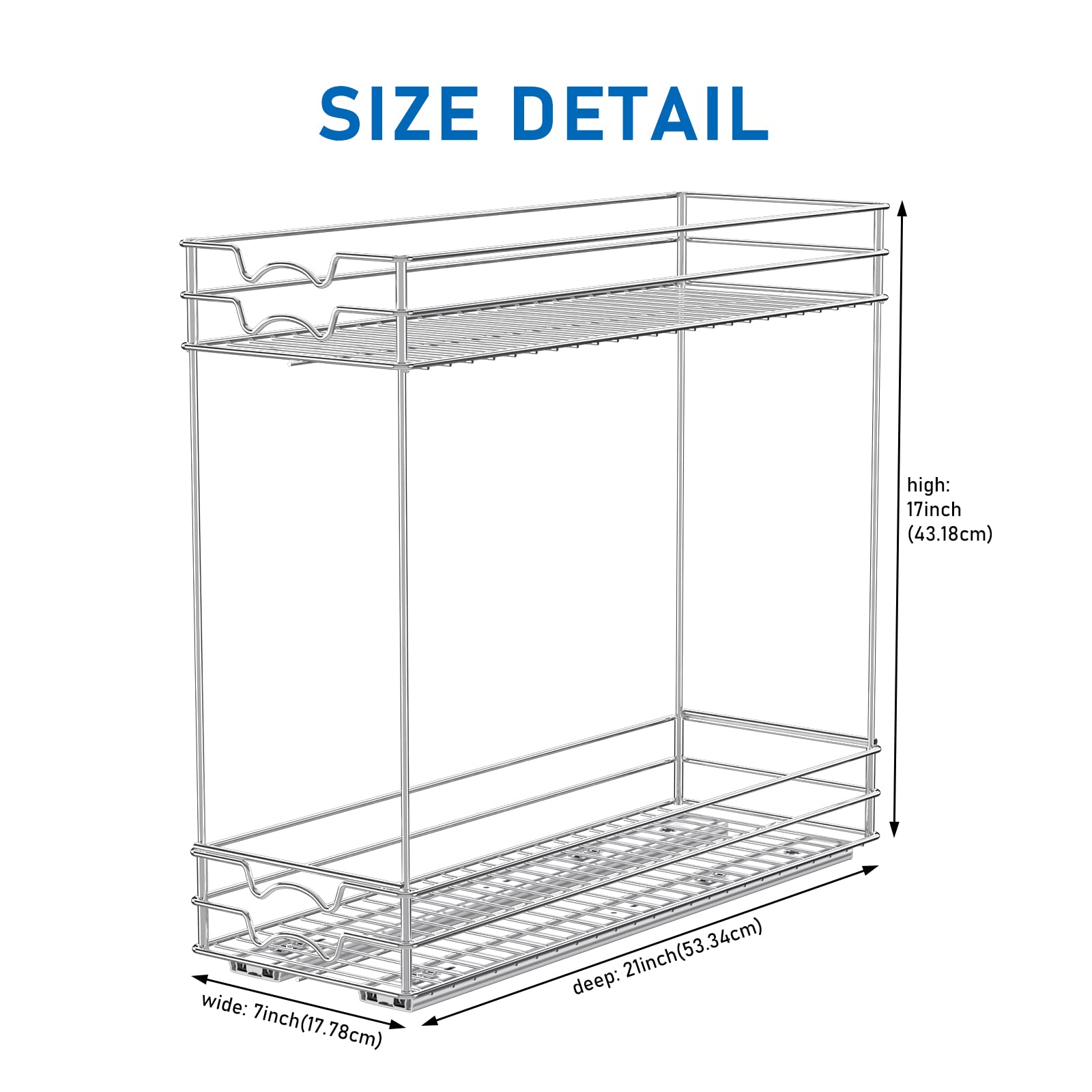 Lepatape Pull Out Cabinet Organizer Cabinet 2-Tier Pull Out Shelves Kitchen Cabinet Organizer (7" W x 21" D x 17" H) Kitchen Organization Slide Out Kitchen Cabinet Storage Shelves Chrome Finish