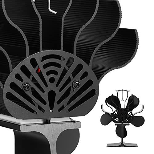 LerkeHony Wood Stove Fan Heat Powered, Fireplace Fan with Thermometer, Circulating Warm Air Saving Fuel Efficiently, for Wood/Log Burner/Fireplace, 5-Blade