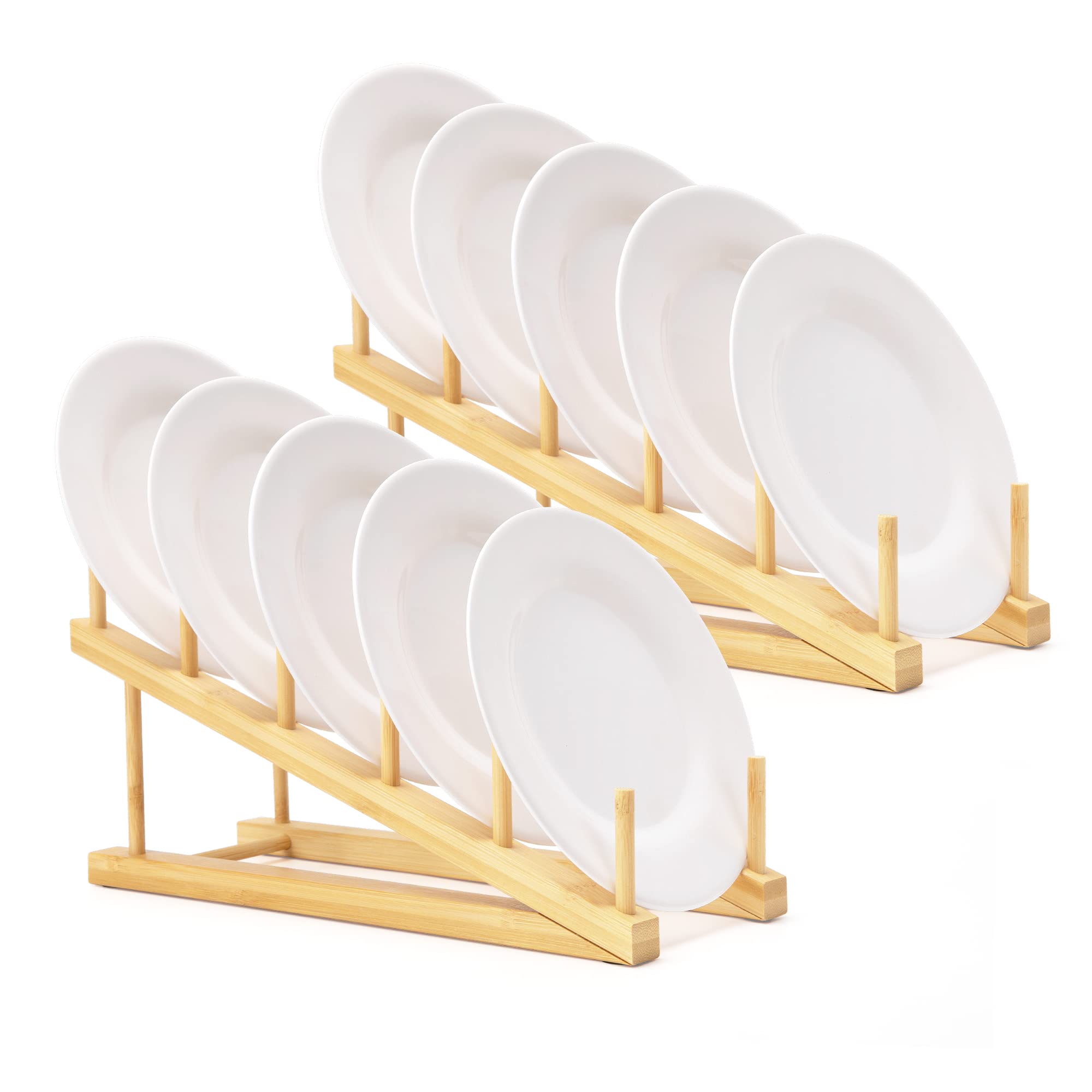 E-ROOM TREND Dish Rack with Drainboard for Kitchen White 2 Pack Plate and Utensil Holder Detachable Dish Drainer Drying Rack Kitchen Countertop Cabinet 10 Plates to Hold Metal (DR345W)