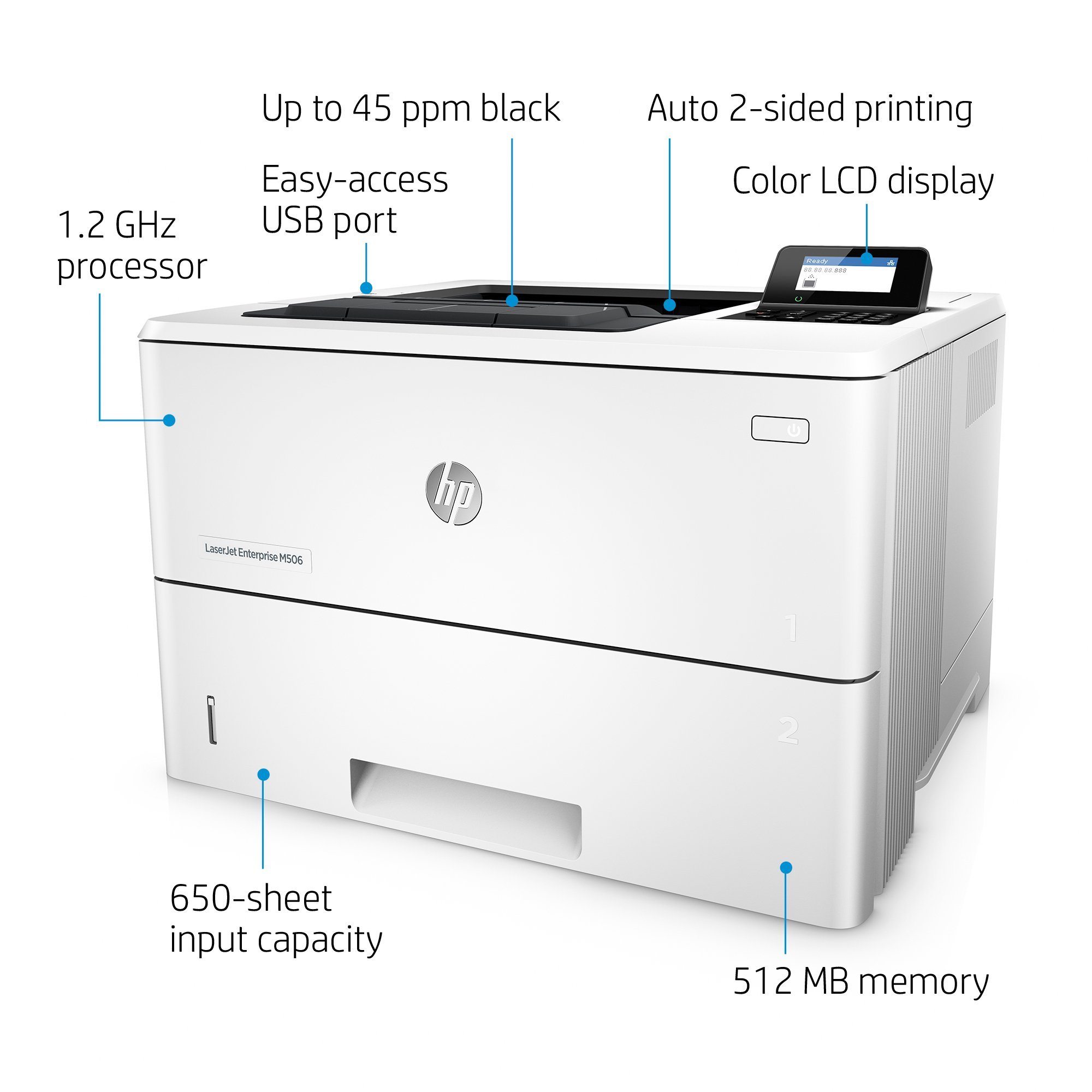 HP LaserJet Enterprise M506dn Laser Printer with Built-in Ethernet & Duplex Printing (F2A69A) (Renewed)