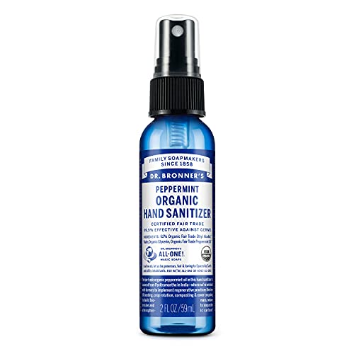Dr. Bronner's - Organic Hand Sanitizer Spray (Peppermint, 2 ounce) - Simple and Effective Formula, Cleanses & Sanitizes, No Harsh Chemicals, Moisturizes and Cleans Hands