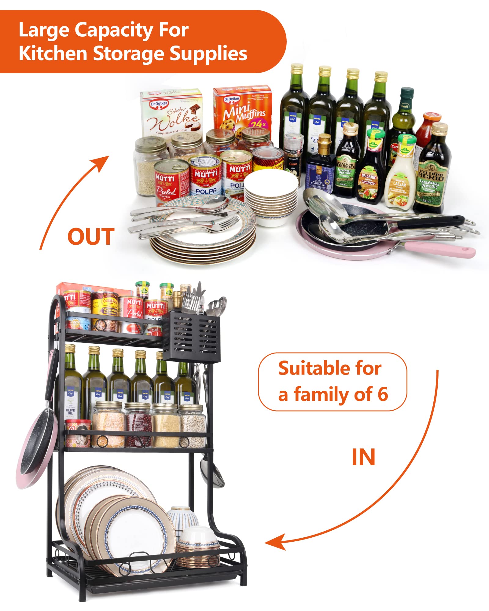 Dish Drying Rack - 3 Tiers Large Size Drainboard Set,Multifunctional Heavy Duty Dish Storage Organizer,Extra Large Capacity Spice Rack,Black,Model:DDR-003,by WEIKER., 17.5x12.5x29.5''