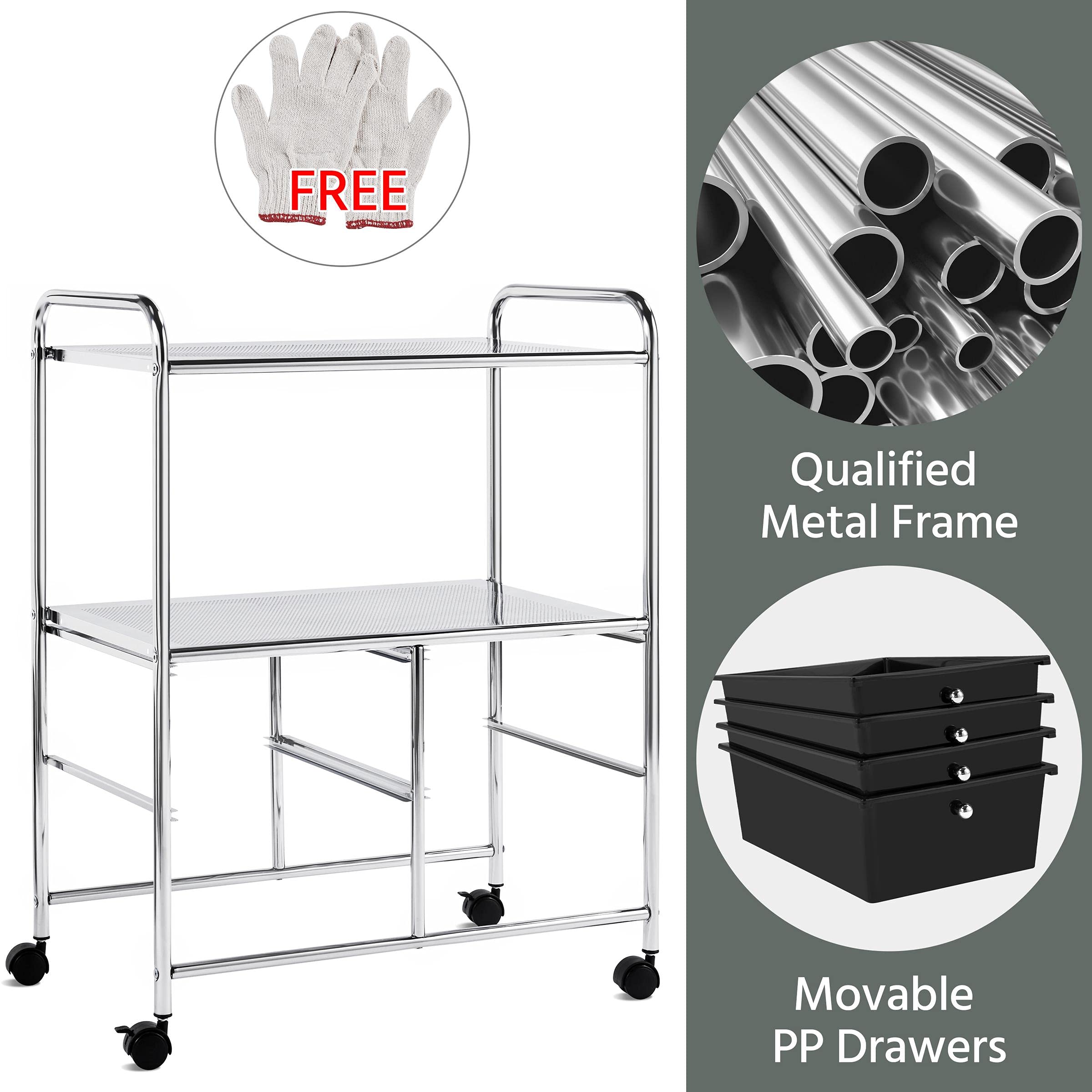 Yaheetech Rolling Storage Cart with 4 Drawers 2 Shelves Plastic Trolley on Wheels for Home Office School Beauty Salon, Black