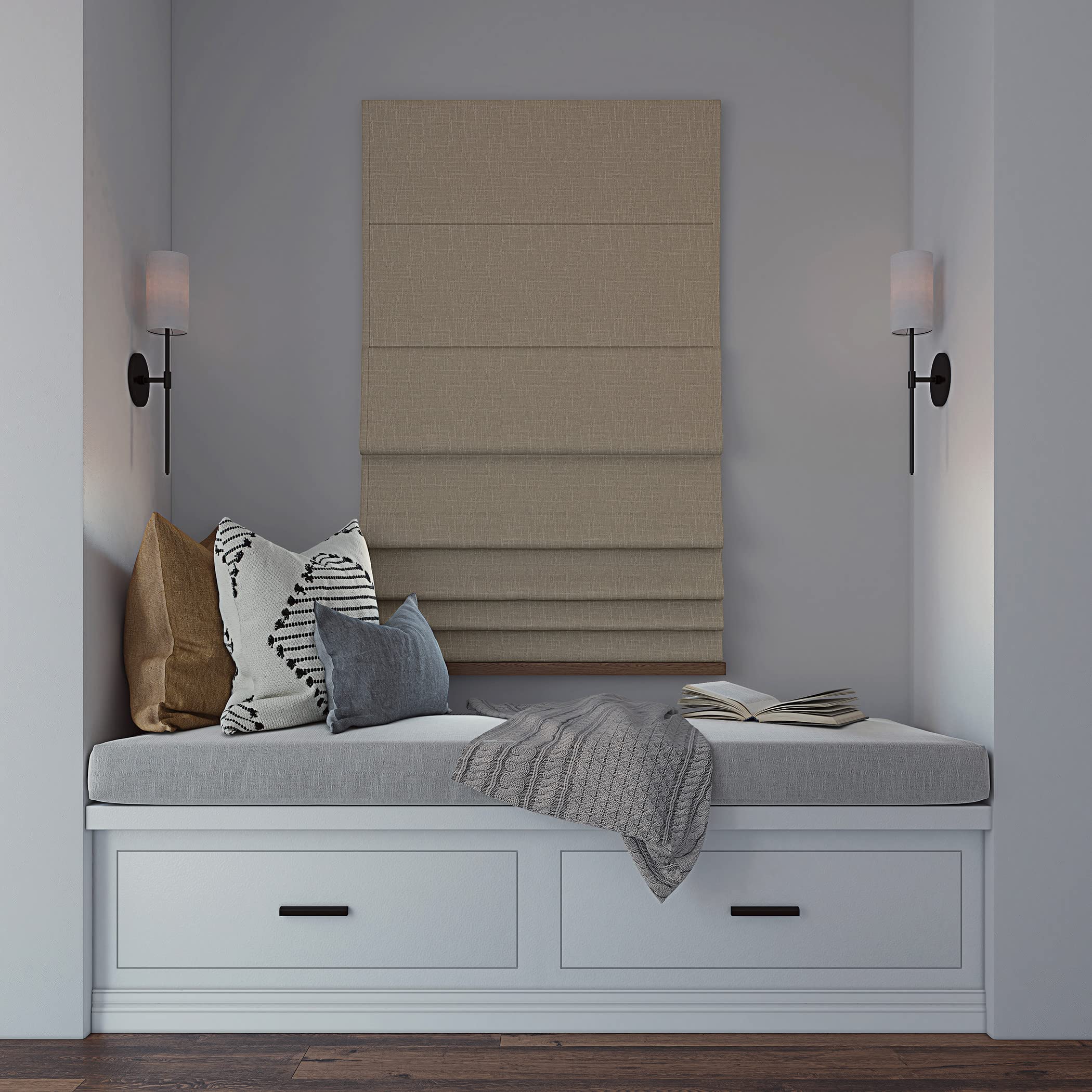 Sun Zero Preble Textured Total Blackout Cordless Roman Shade, 35" x 64", Beige