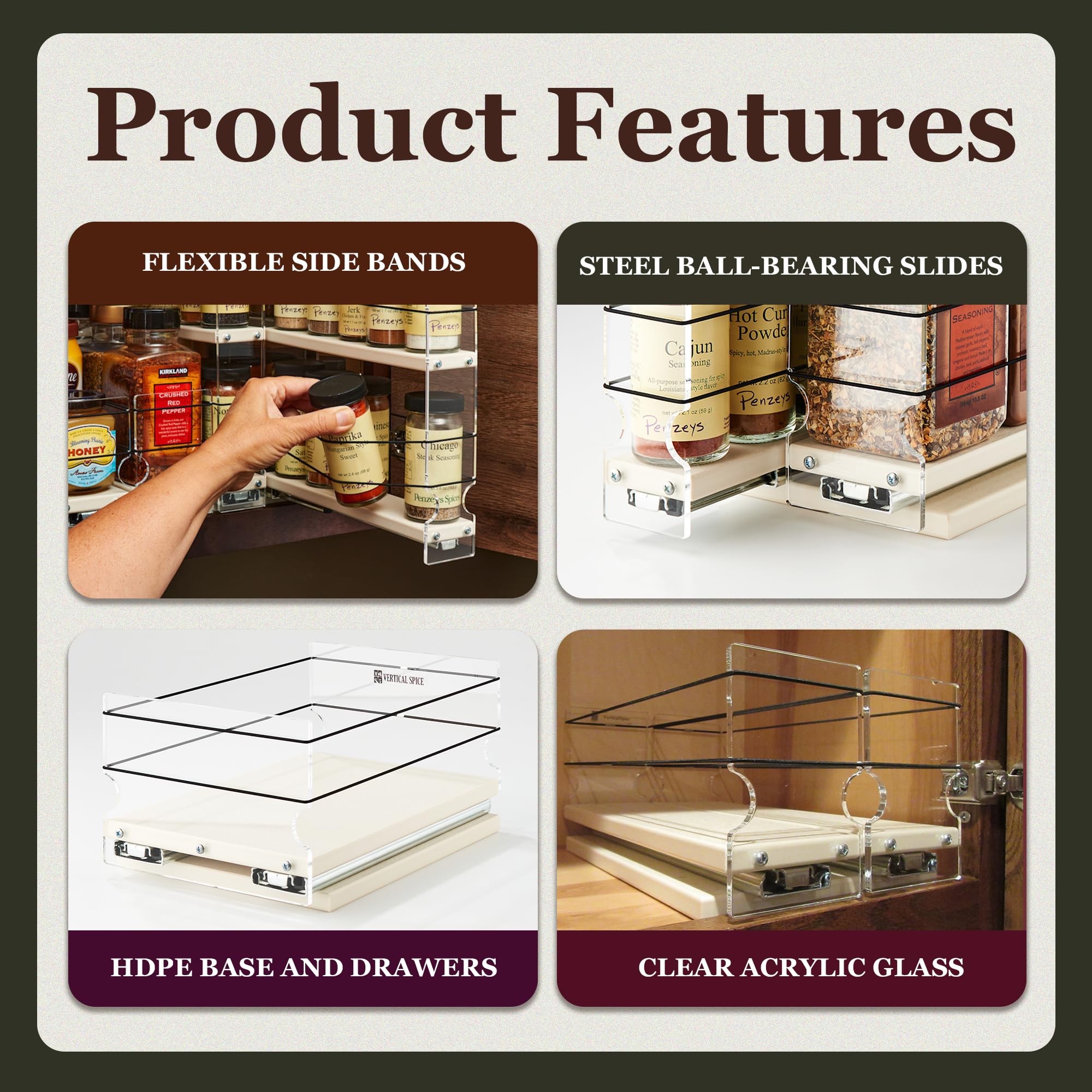 Vertical Spice - 6x1x11 DCP - Heavy Duty Storage Organizer Drawer for Cabinets and Pantries - Size: 6.9" Width x 5.0" Height x 10.6" Depth - Partially Assembled - MADE IN USA