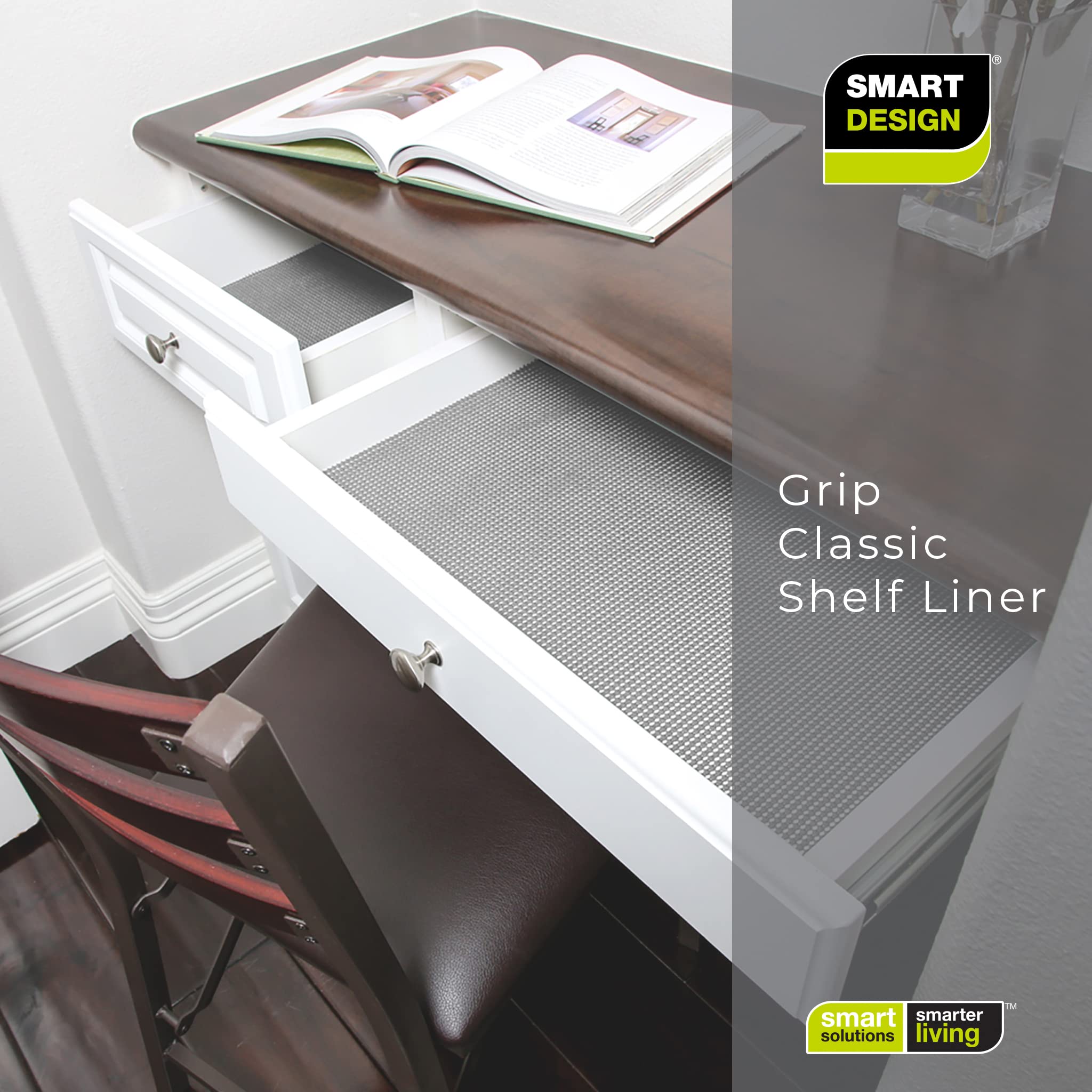 Smart Design Classic Grip Shelf Liner - 18 Inch x 5 Feet - Non Adhesive, Strong Grip Bottom, Easy Clean Kitchen Drawer, Cabinet, Cupboard Dresser Protector Cover, Non Slip Rubber Mat - Graphite Gray