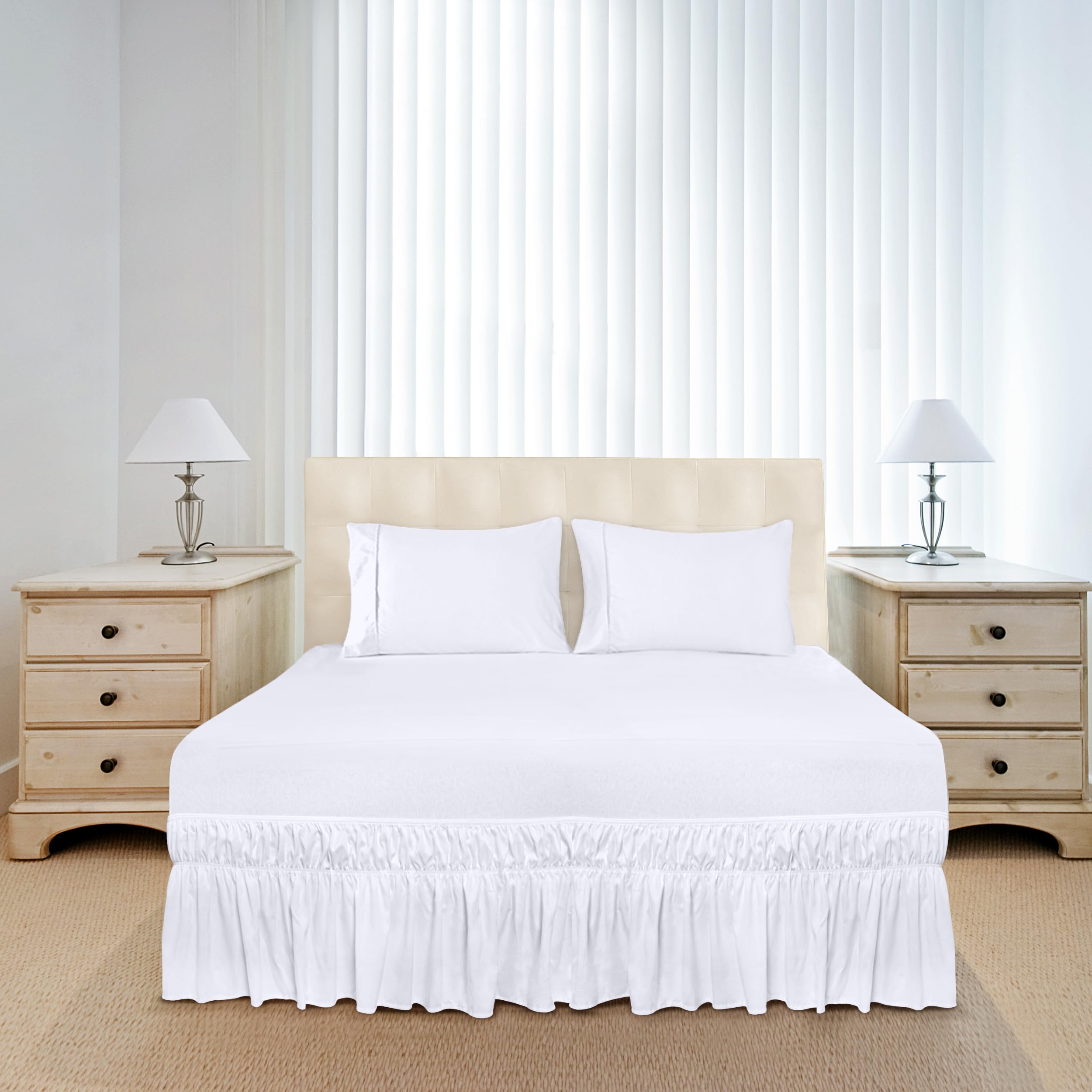 Utopia Bedding Full Elastic Bed Ruffle - Easy Wrap Around Ruffle - Microfiber Bed Skirt with Adjustable Elastic Belt 16 Inch Tailored Drop - Hotel Quality Bedskirt, Fade Resistant (Full, White)