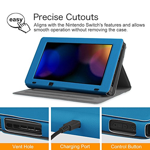 Fintie Protective Case for Nintendo Switch - [Multi-Angle Viewing] Ultra Slim Vegan Leather Play Stand Cover with Elastic Strap for Nintendo Switch 2017 - Royal Blue