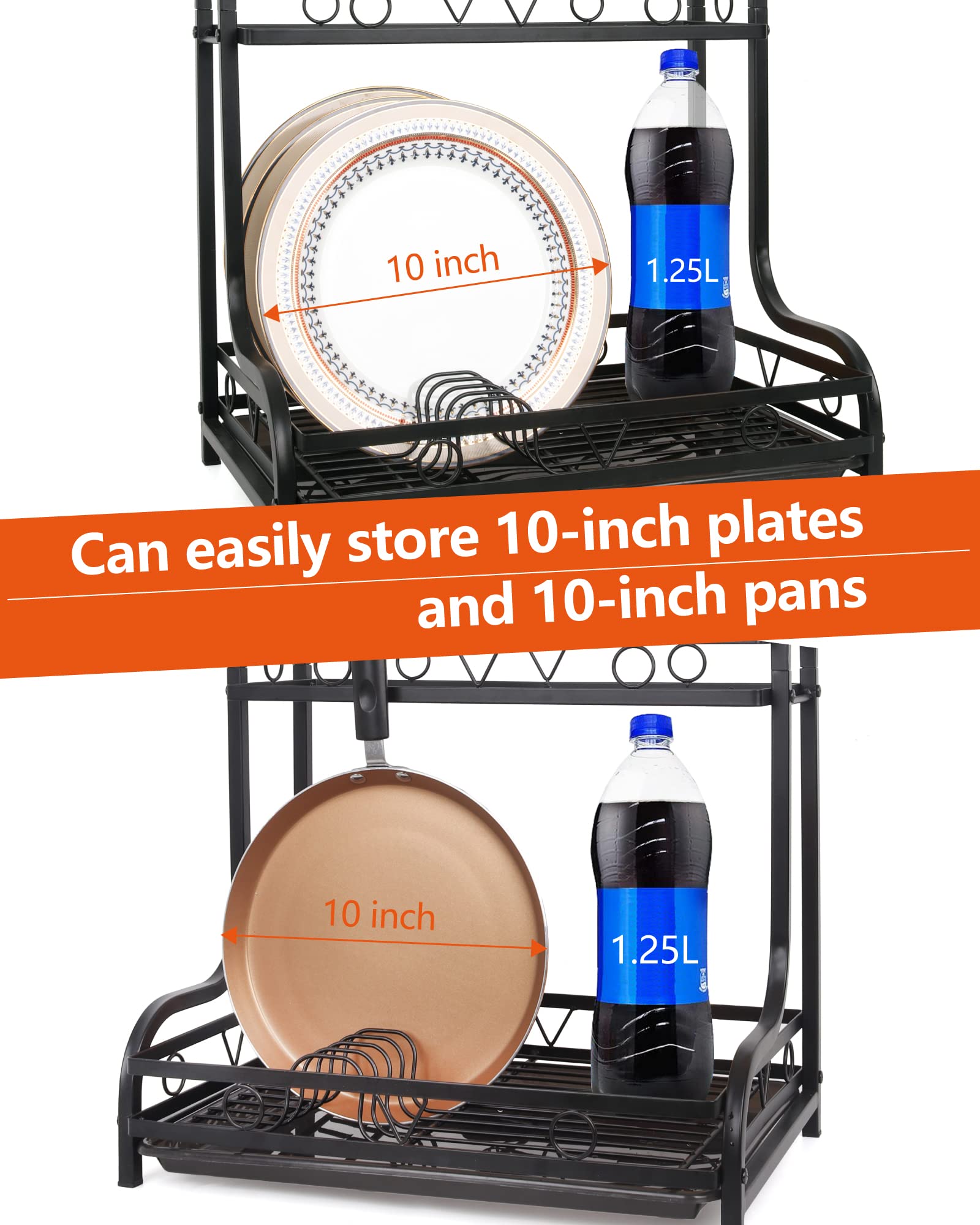 Dish Drying Rack - 3 Tiers Large Size Drainboard Set,Multifunctional Heavy Duty Dish Storage Organizer,Extra Large Capacity Spice Rack,Black,Model:DDR-003,by WEIKER., 17.5x12.5x29.5''